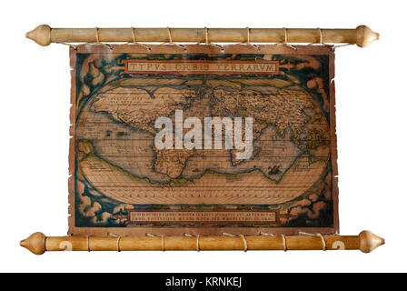Medieval scroll of parchment with ancient map Stock Photo - Alamy