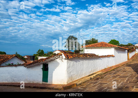 Colonial street corner of Barichara Santander with a house with stone ...