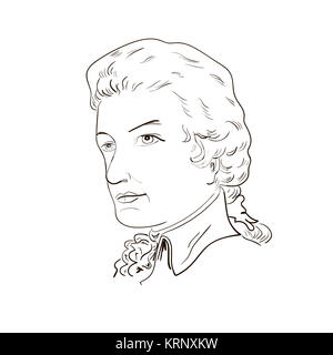 Wolfgang Amadeus Mozart. Sketch portrait. black and white. Vector Stock ...