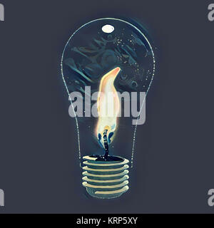 Surrealism. Light bulb with candle light inside Stock Photo - Alamy