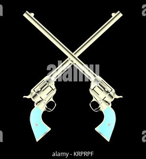 A pair of crossed gun revolver handgun six shooter pistols drawn in a ...