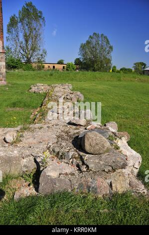 Granite foundations of an older medieval building with remnants of ...