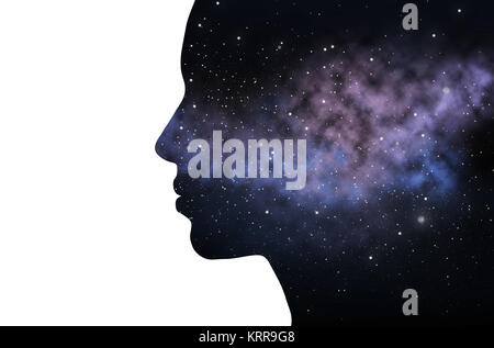 double exposure woman and galaxy Stock Photo - Alamy