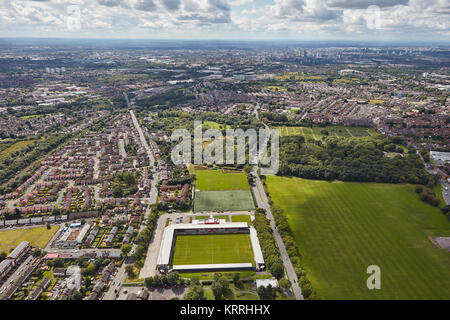 An aerial view of Broadhurst Park, home of FC United of Manchester ...
