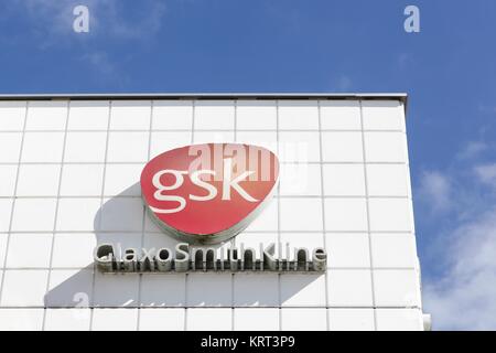 Logo of the British pharmaceutical company GlaxoSmithKline GSK with ...