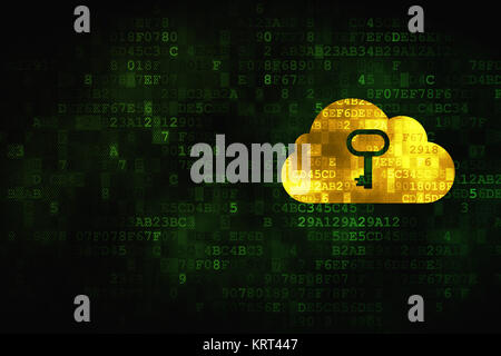Cloud computing concept: pixelated Cloud icon on digital background ...