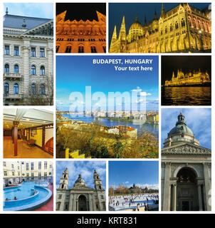 Travel photo collage from Budapest, Hungary. Collage includes major ...
