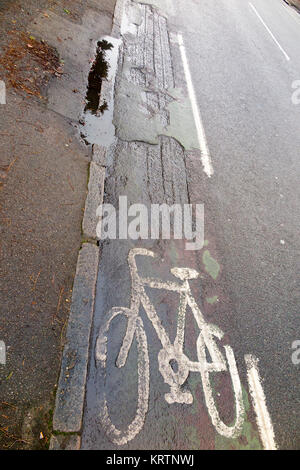 Poor quality broken bicycle / bike / cycle lane / lanes with cracked ...