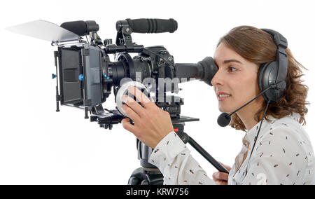 beautiful young woman with SLR video camera Stock Photo - Alamy