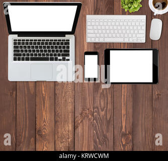 White pro tablet computer with blank black screen next to white pencil ...