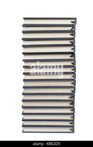 stack of hardback books on white table with red apple. Books stacking. Back to school concept ...