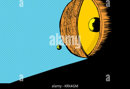Model illustration of atom and electron cross-section over white ...
