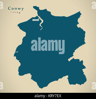 Conwy, region of Wales - Great Britain. Low resolution satellite map ...