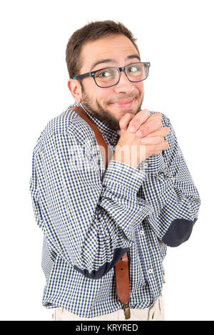 Nerd in love posing isolated in a white background Stock Photo - Alamy