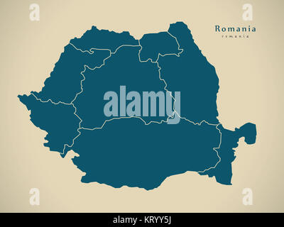 Modern Map - Romania with regions RO illustration Stock Photo - Alamy