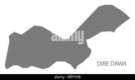 Shape of Dire Dawa, city of Ethiopia, with its capital isolated on ...