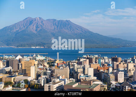 Sakurajima volcanic island with smoking volcano in Kyushu, Japan.View ...