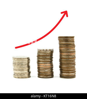 Bar and a line graph with coins Stock Photo - Alamy