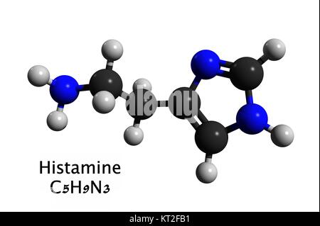 Histamine neurotransmitter, molecular model. Atoms are represented as ...