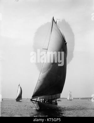Schooner vessel ship boat in Aegean sea near Santorini island with ...
