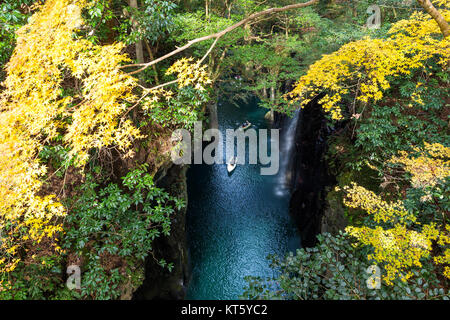 Beautiful gorge Takachiho with a blue river and waterfall, Japan ...