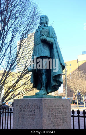This portrait of Thomas Hooker, painted by Frances Laughlin Wadsworth, is an iconic depiction of ...