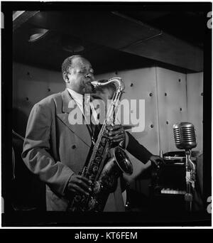 Coleman Hawkins and Miles Davis are captured in a portrait at the Three ...