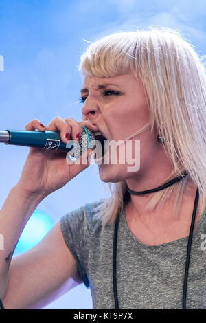 The Norwegian punk trio Blood Command performs a live concert at the ...