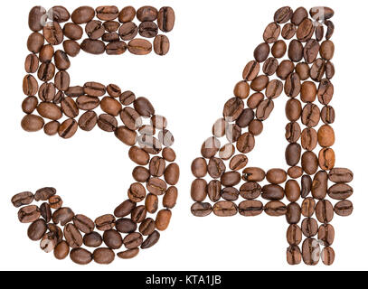 Arabic numeral 54, fifty four, from yellow flowers of rose, isolated on ...