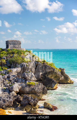 The Temple of the Wind God in the ruins of the Mayan city of Tulum on ...