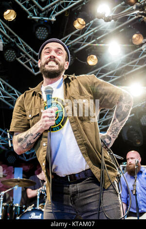 Joe Talbot, vocalist of the British punk band IDLES, performs during ...