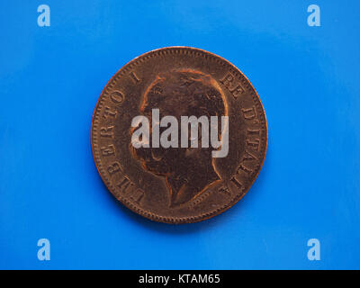 10 cents coin money (ITL), currency of Kingdom of Italy over blue ...