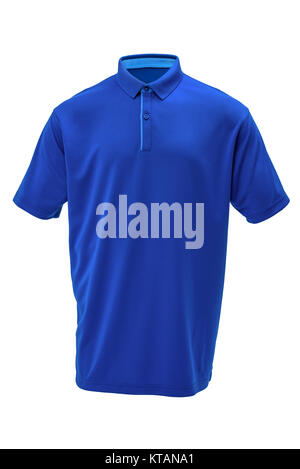 Blue golf tee shirt with light blue collar for man on white background ...