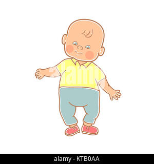 Little lovely baby boy standing. Drawing contour vector illustration ...