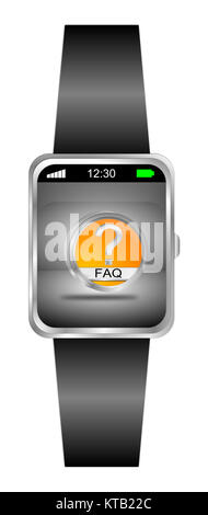 Smartwatch with orange FAQ Button - 3D illustration Stock Photo - Alamy