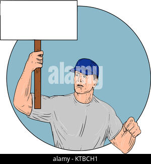 Industrial Worker Activist Placard Protesting Circle Drawing Stock ...