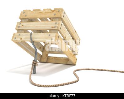 Trap made of wooden crate and rope tide to stick 3D Stock Photo - Alamy