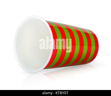 Red and green striped cup without handle isolated on white background ...