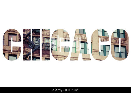 Word CHICAGO over famous places Stock Photo - Alamy