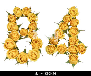 Arabic numeral 84, eighty four, from flowers of hydrangea, isolated on ...