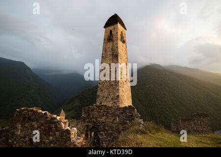 Chechen watchtower in the chechen mountains, near Itum Kale Stock Photo ...