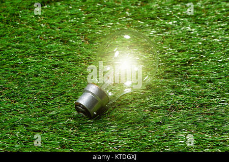 Electric glass bulb on grass background. Ideas creativity concept Stock ...