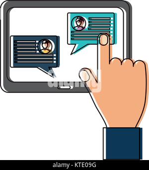 hand with tablet messages on screen icon image vector illustration ...