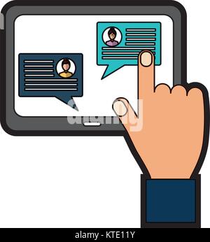 hand with tablet messages on screen icon image vector illustration ...