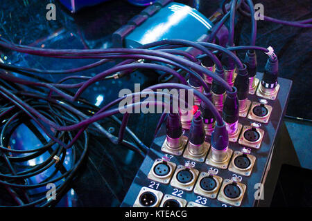black microphone cables connected to the sound mixer Stock Photo - Alamy