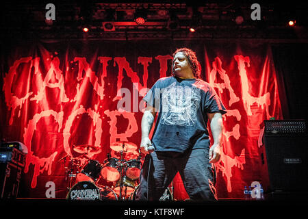 The American death metal band Cannibal Corpse performs a live concert ...