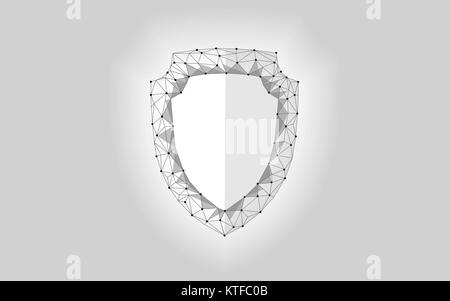 Shield low poly symbol with white connected dots. 3d geometric ...