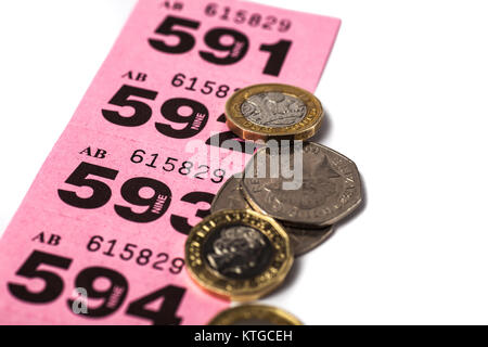 Yellow Raffle Tickets with UK coins and negative space for copy Stock ...