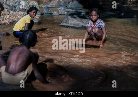 School children miss school to pan for gold near Ankavandra, Menabe ...