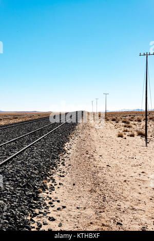 Desert rail tracks in Namibia, crossing the Naukluft desert near Garub ...